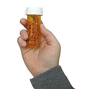Empty Pill Bottle Vials 16 Dram (2 oz) with Push Down Caps [Pack of 5] Amber Pharmaceutical Prescription Dispensing Bottles with Safety lids with Child Resistant Caps - Plastic Medicine Bottles (5)