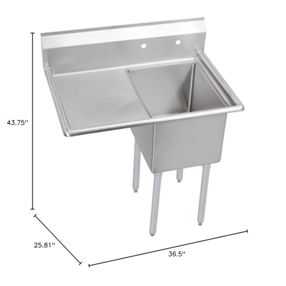 Elkay Dependabilt Stainless Steel 36-1/2" x 25-13/16" x 43-3/4" 16 Gauge One Compartment Sink w/ 18" Left Drainboard and Stainless Steel Legs