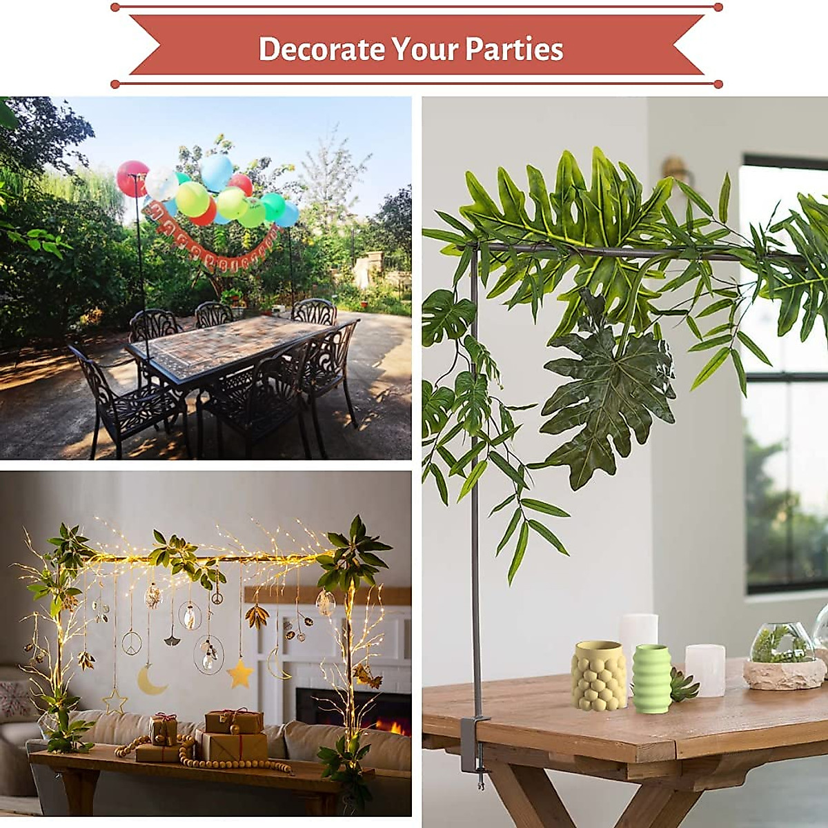 Hopesun Over The Table Rod Stand with Clamps 49-102"(4.1-8.5ft) Adjustable Metal Balloon Flower Table Arch Stand Suitable for Birthday,Wedding,Xmas Decoration,Black