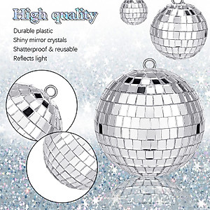 Jspupifip 60 Pcs Mirror Disco Balls Bulk, Reflective Silver Glass Ball Decorations 70s Hanging Ring Halloween Christmas Birthday Themed Party Prom Props Disco Ornaments(1.2/1.97/3.15/5.9 inch)