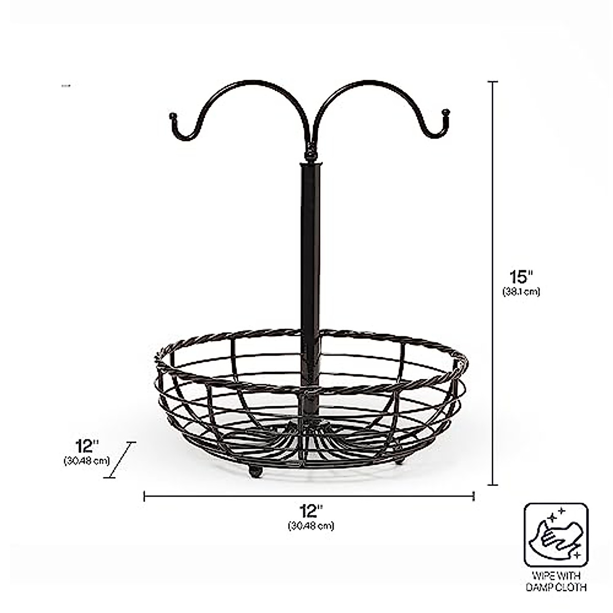 Gourmet Basics by Mikasa Rope Metal Fruit Basket with Double Banana Hook, Black