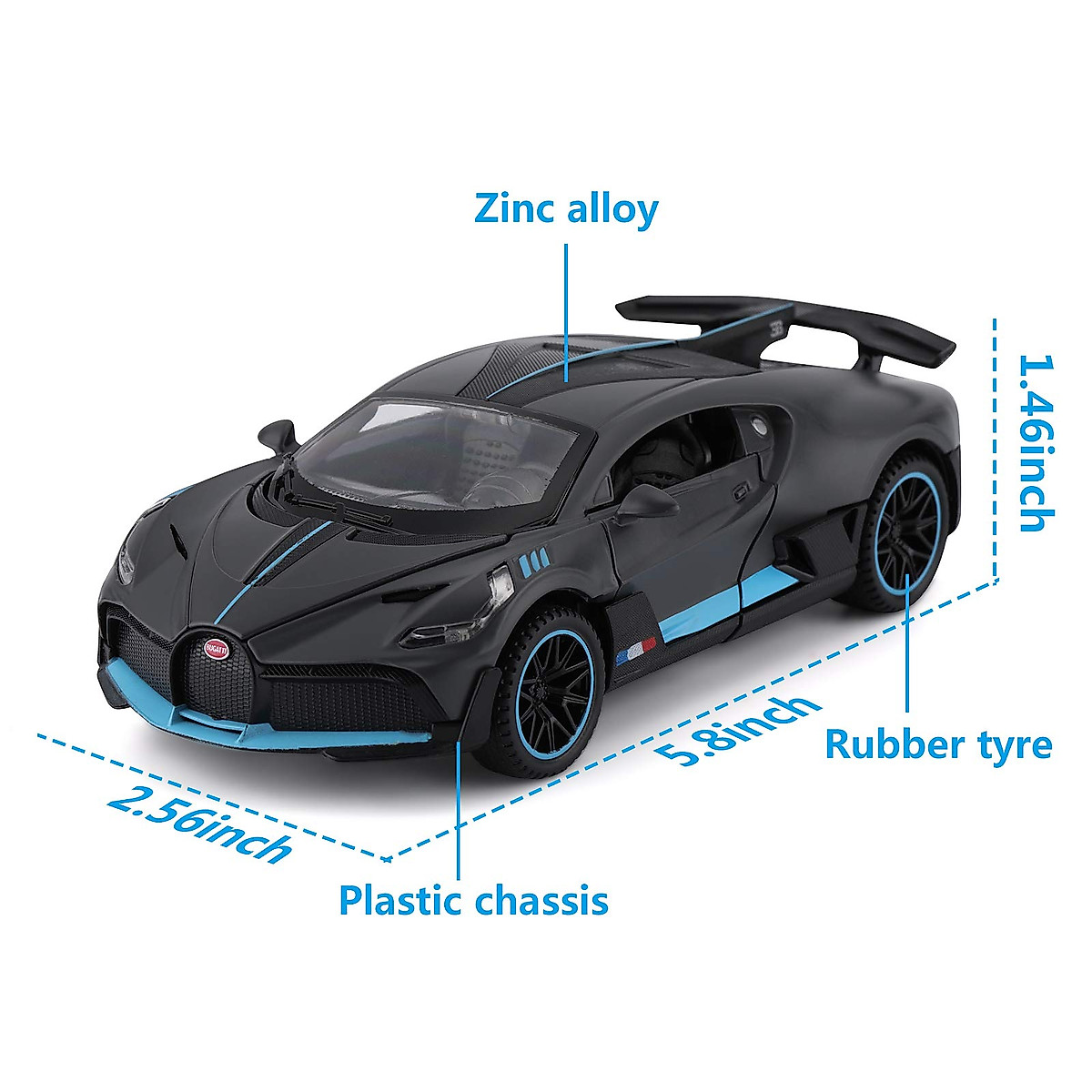 Bugatti Divo Diecast Car,Zinc Alloy Casting Model Toy Car Pull Back Car,1/32 Scale - Toy Gift for Kids Toddlers Boys and Girls (Gray)