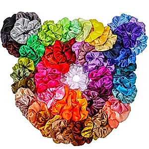 ZZICEN Satin Scrunchies 60 Colors Silk Scrunchies Hair Elastics Scrunchies Hair Bands Ties for Women Girls