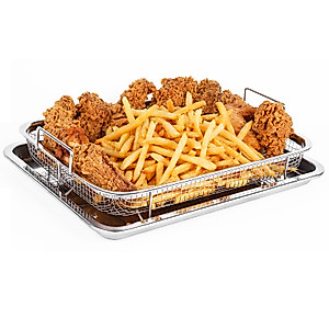 Air Fryer Basket | 12.8" x 9.6" Stainless Steel Non-toxic Basket with Tray | Airfry Toaster Oven Accessories