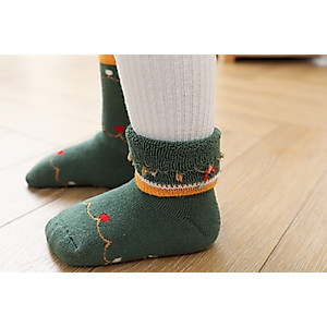 J Poqobog Baby Toddler Kids Unisex Warm Thick Cotton Socks Set 6-Pack Non Slip/Anti Skid Boys Girls (Christmas, 1-3years)