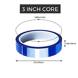 echomerx 20mm x 33m (108 ft) Blue Heat Resistant Tape - 3" Core | No Residue Heat Transfer Tape for Sublimation & Crafts | Ideal for Heat Press - 3-Pack