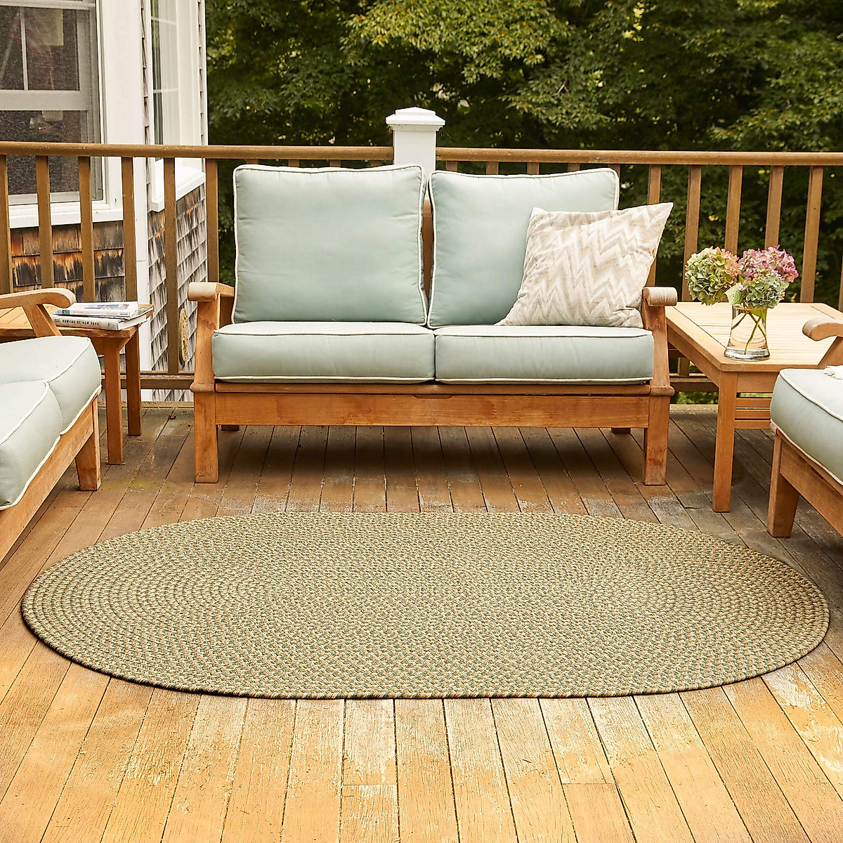 Super Area Rugs Braided Rug Sanibel Indoor/Outdoor Braided Classic American Made Carpet, Basil Tweed, 4' x 6' Oval