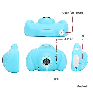 PAKIDS Kids Camera， 2 inch IPS HD Display Screen 1080P Cartoon Kids Camera Children Toy Cameras with Front and Rear Dual Cameras,Mini Camera(Blue) (Color : Blue)