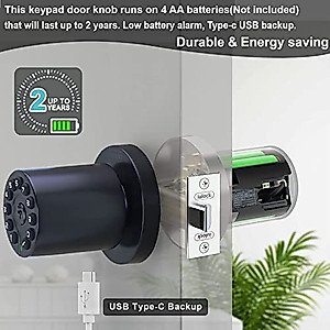 iulock Code Door Lock, Electronic Door Knob with Keypad and Key, Auto Lock, Waterproof, Passage Function, Long Battery Life,50 Codes, Easy to use and Install for Office/Warehouse/Bedroom/Garage