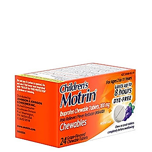 Motrin Children's Dye-Free Ibuprofen Chewable Tablets for Pain & Fever, Grape, 24 Count