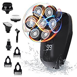 Electric Razor for Men, Electric Razors Waterproof Head Shavers for Bald Men Cordless Rechargeable Electric Shavers for Men with Hair Clipper Beard Nose Ear Hair Trimmer Facial Cleansing
