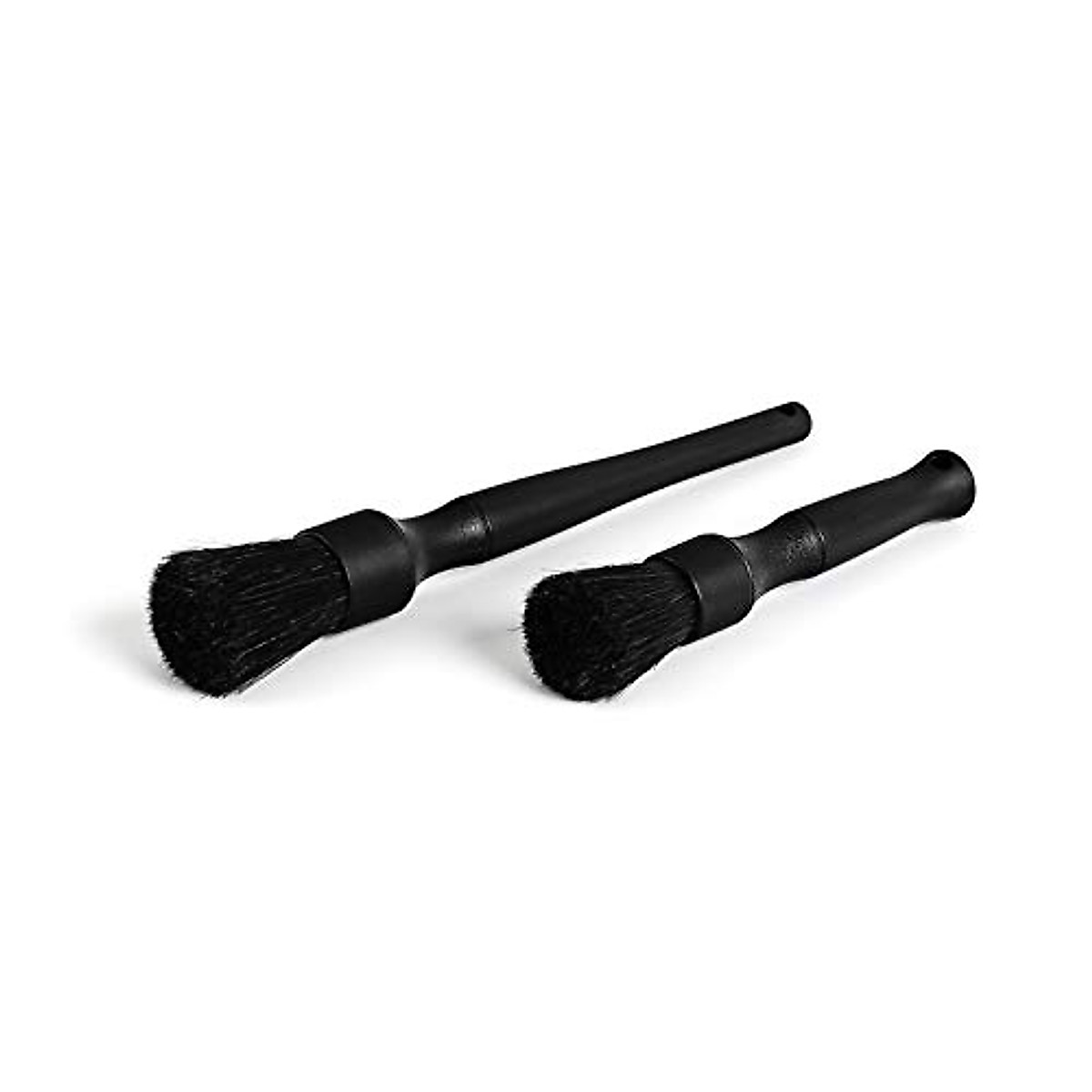 Detail Factory - Natural Boar's Hair Detailing Brush Combo Kit - Heavy Cleaning Action for Small Spaces, Engine Bays, Exterior Detailing, One Long Handle + One Short Handle, Black on Black (2-Pack)