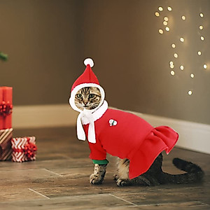 Dog Christmas Costume Dog Dresses Dog Lace Velvet Hats Pet Cosplay Costumes Cat Christmas Holiday Outfit Green Red Pet Fall Winter Clothes Coats Snowman Pet Costumes for Small Medium Dogs Cats (M)