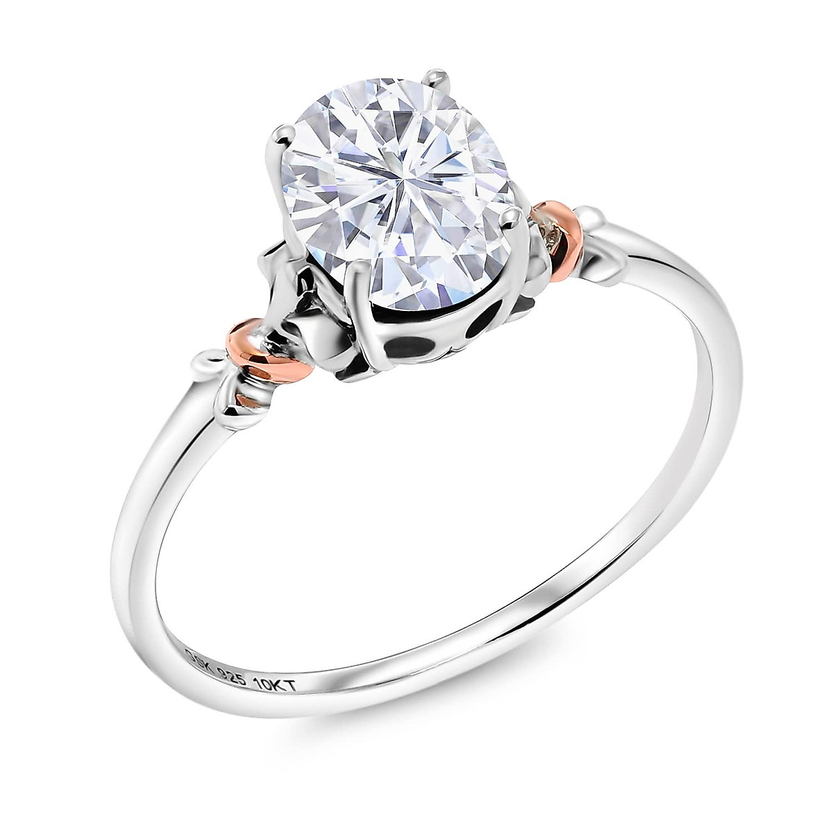 Gem Stone King 925 Silver and 10K Rose Gold Oval Gemstone Birthstone Engagement Ring | Oval 7X5MM | Wedding Engagement Anniversary Solitaire Promise Ring For Women