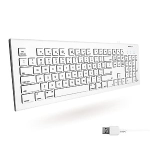 Macally Full Size USB Wired Keyboard for Mac and PC - Plug & Play Wired Computer Keyboard - Compatible Apple Keyboard with 15 Shortcut Keys for Easy Controls & Navigation of Macbook Pro/Air, iMac