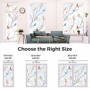 Coavas Window Privacy Film Decorative Bird Stained Glass Window Film Bathroom Frosted Glass Window Cling Privacy Film Heat Blocking Static Cling Day and Night Home Door Window Coverings 17.5" x 78.7"
