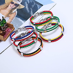 Handwoven Flag Leather Bracelet Multicolor National Flag PU Leather Bracelet Wrap Bangle with Alloy Clasp for Women Men Wristband Jewelry-Colombia
