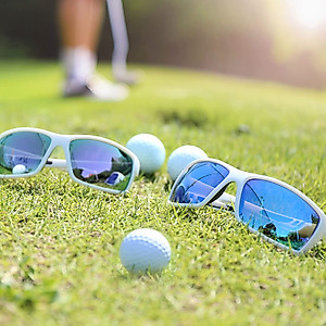 Konlley Sport Polarized Sunglasses UV Protection for Men and Women, Running Fishing Rectangle Sunglasses with White Frame