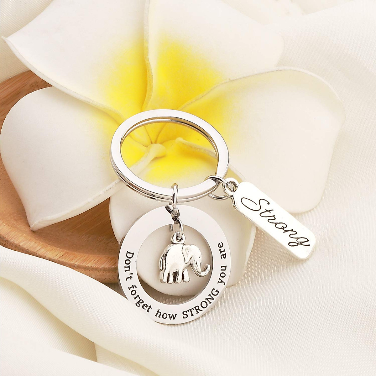 bobauna Inspirational Elephant Keychain Bracelet Never Forget How Strong You are Encouragement Jewelry Gift for Friend Family (Elephant Round Keychain)