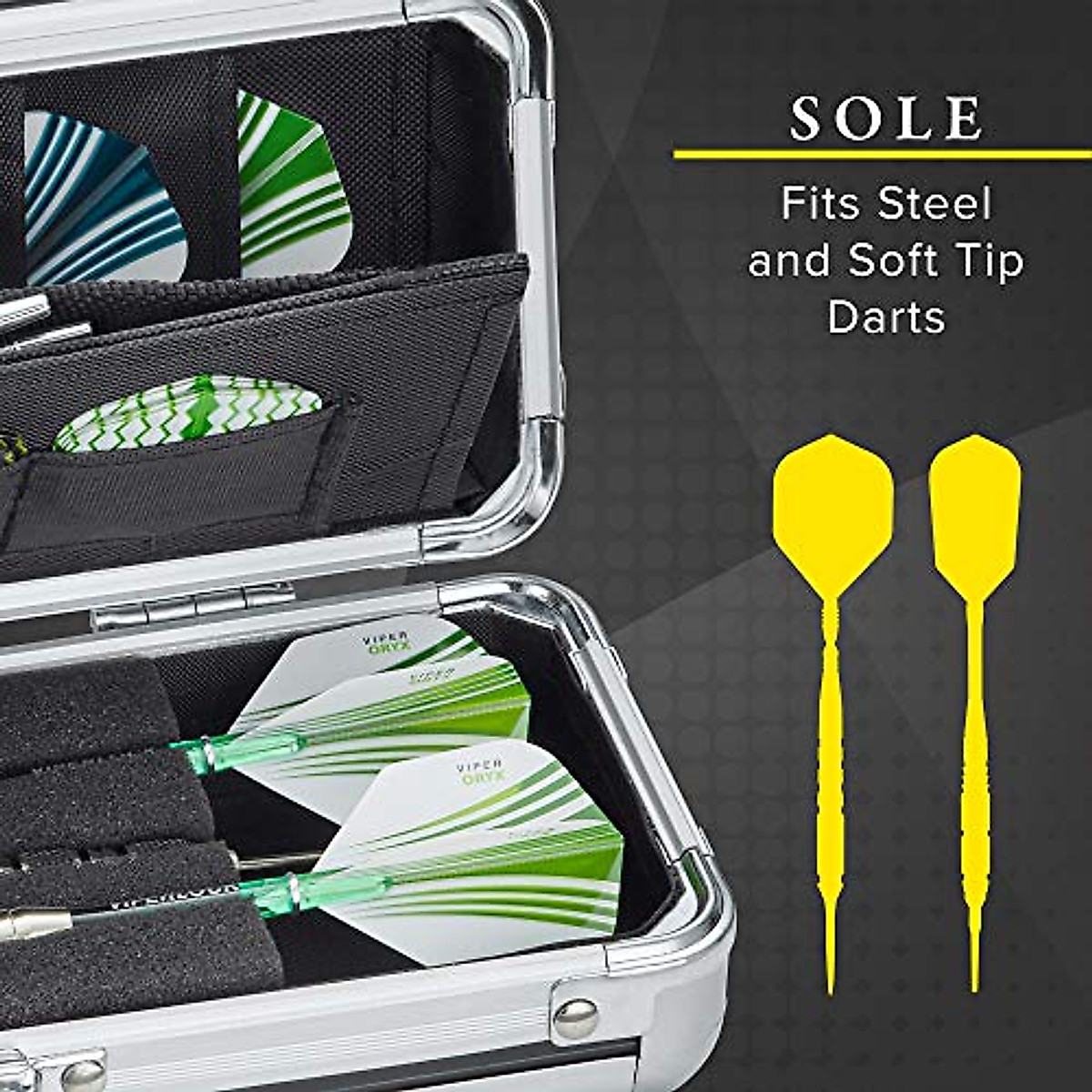 Casemaster Sole Aluminum Slim Profile Dart Case Holds 3 Steel Tip and Soft Tip Darts with Enough Space to Keep Flights in Shape, Features Built-In Pockets for Other Accessories,Black