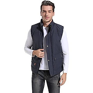 Flygo Men's Winter Warm Outdoor Padded Puffer Vest Thick Fleece Lined Sleeveless Jacket (Blue 2XL)
