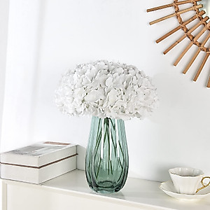LUSHIDI Silk Hydrangea Heads with Stems Artificial Flowers Heads for Home Wedding Decor,Pack of 10 (White)