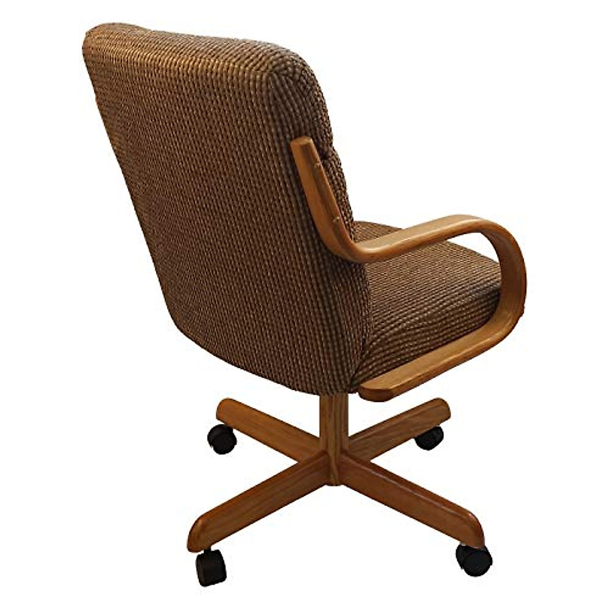 Caster Chair Company Casual Rolling Caster Dining Chair with Swivel Tilt in Honey Oak Wood with Caramel Fabric Seat and Back (1 Chair)