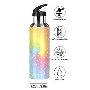 Rainbow Fairytale Magic Sparkles Stars Water Bottle Kids Thermos Bottle with Straw Lid Insulated Stainless Steel Water Flask for School Outdoor Sport Leakproof 20 oz
