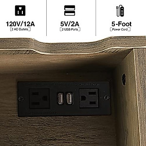 Fameill Narrow End Table with Charging Station Flip Top Bedside Tables for Small Spaces Living Room Bedroom Mobile Sofa Side Table with Storage Shelf for Living Room Bedroom,Greige