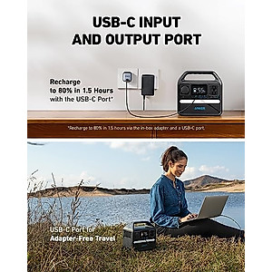 Anker 521 Portable Power Station with LiFePO4 Battery, 256Wh 6-Port PowerHouse, 300W Solar Generator (Solar Panel Optional), 2 AC Outlets, 60W USB-C PD Output, Outdoor Generator