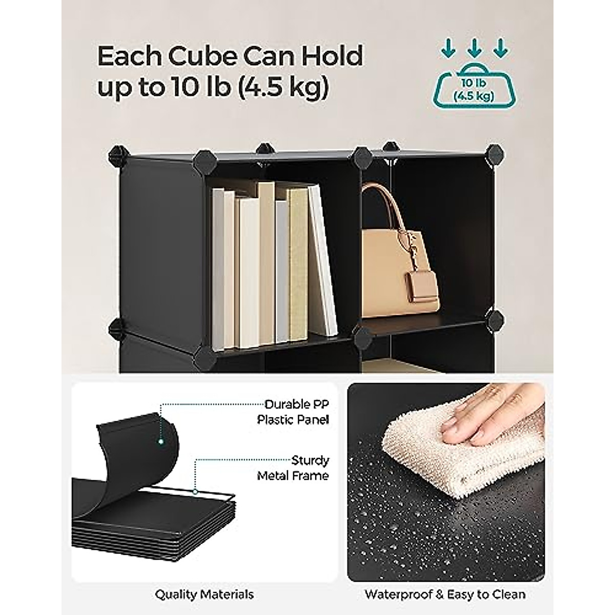 SONGMICS Cube Storage with Door, Set of 12 Plastic Cubes, Closet Storage Shelves, DIY Plastic Closet Cabinet, Modular Bookcase, Shelving with Doors for Bedroom, Living Room, Black and White ULPC34HV1