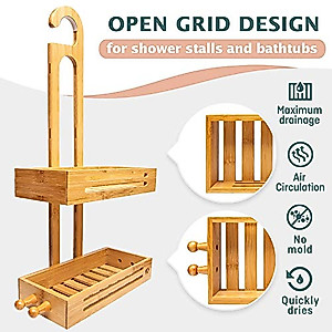 Crew & Axel Bamboo Hanging Shower Caddy Rustproof Made from Natural Bamboo 2 Level Storage Organizer Waterproof & Anti Stain - Over The Shower Head Caddy 27" x 11" x 5"
