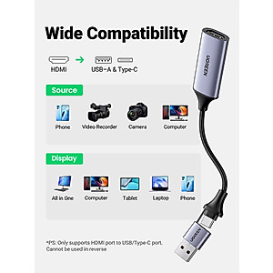 UGREEN 4K Micro HDMI to HDMI Cable 6.6FT Bundle with Video Capture Card 4K HDMI to USB-A/USB-C