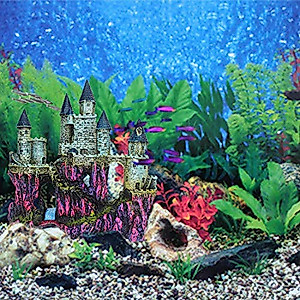 PINVNBY Aquarium Resin Castle Decoration Fish Tank Driftwood Castle Cave Hideouts House Plants Supplies Accessories(Purple)