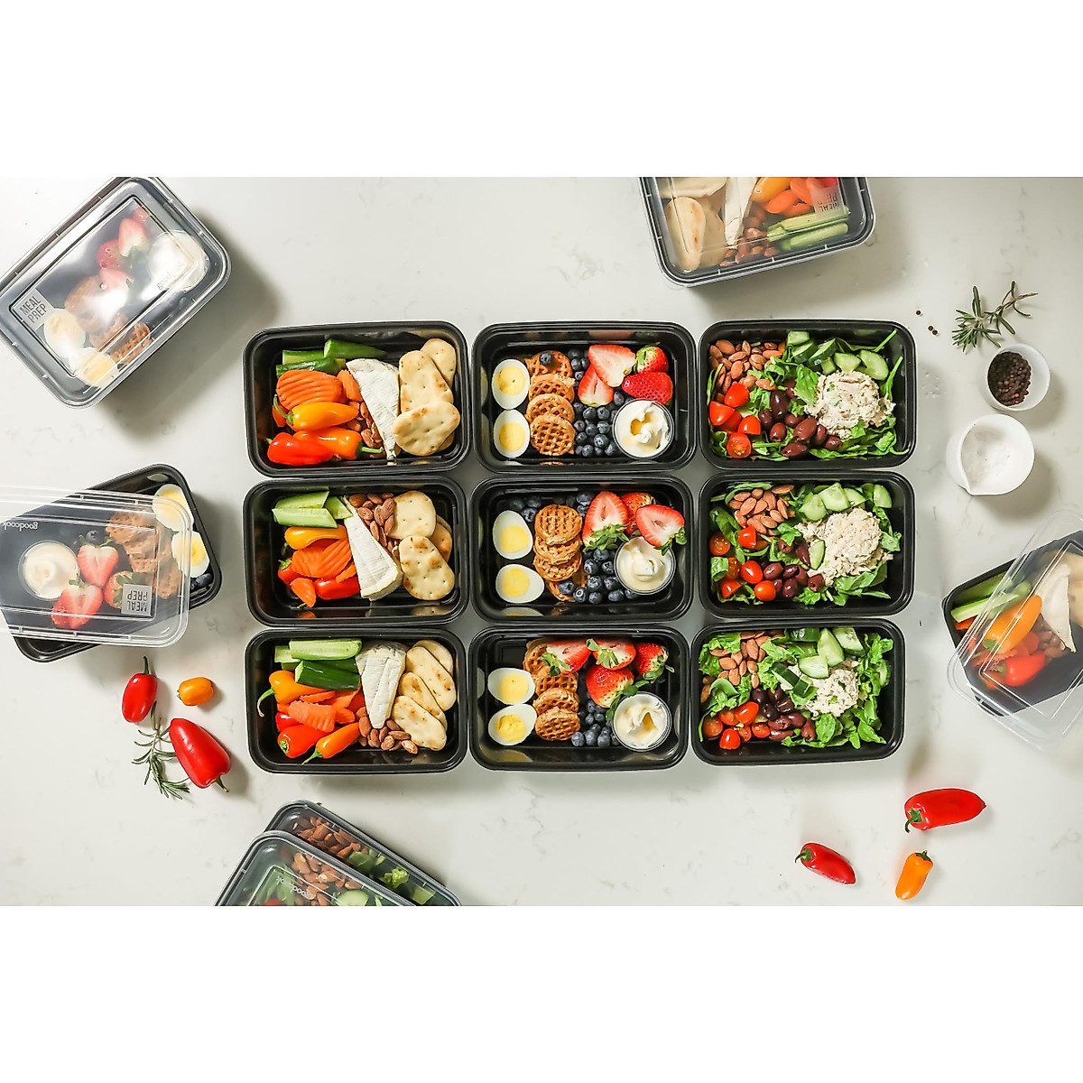 GoodCook Meal Prep Rectangle Single Compartment 30 units, Black, BPA Free