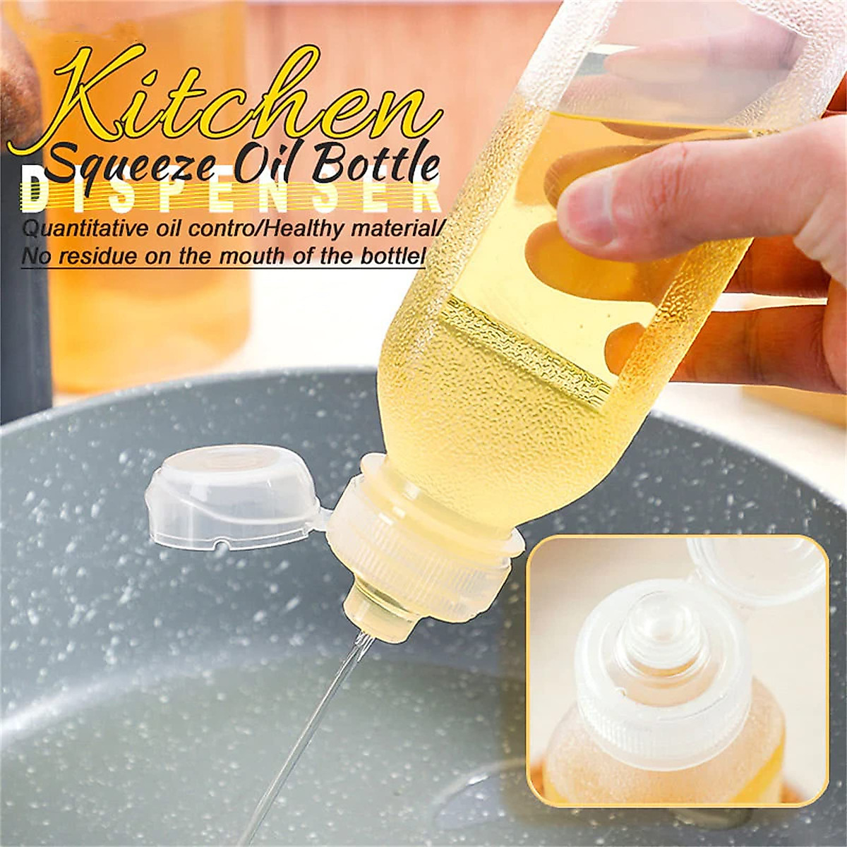 chiLUER Kitchen Squeeze Oil Bottle Dispenser - Condiment Squeeze Bottle,Leak Proof Squirt Reusable Plastic Oil Container,Easy Refill and Cleaning 500ml