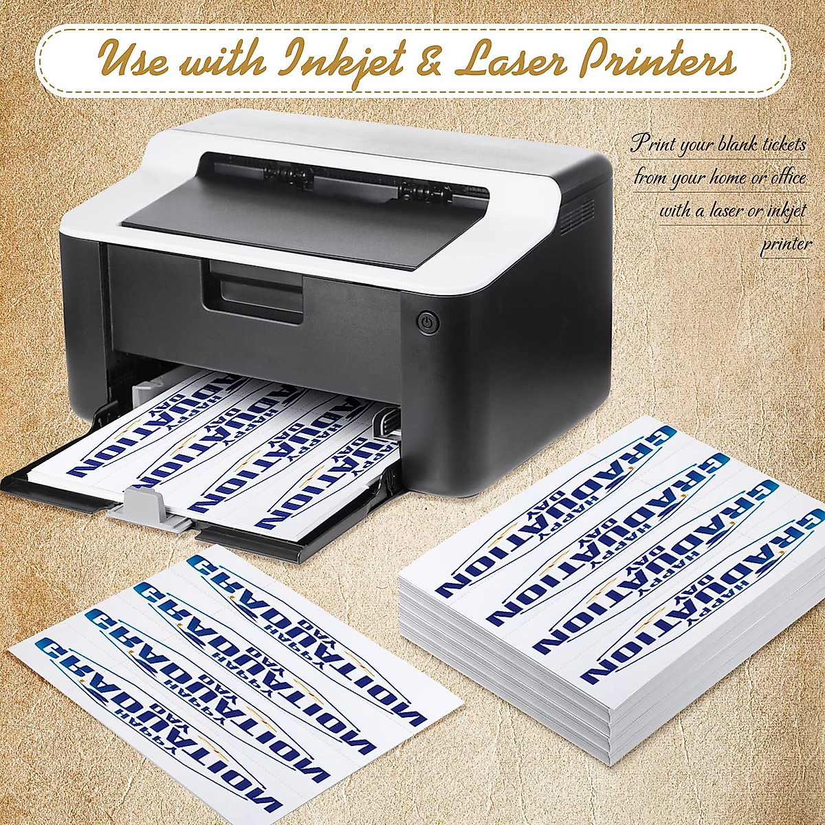 Sabary 500 Sheets Double Sided Printable Raffle Tickets 8.5 x 11'' Perforated Cardstock for Ticket with Tear Away Stub Raffle and Event Ticket 67lb Compatible Laser Inkjet Printer (2.75 x 8.5'')