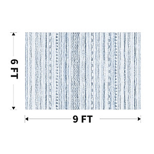 6x9 Area Rugs for Living Room Machine Washable Rug Distressed Indoor Carpet Neutral Moroccan Boho Rug Ultra Soft Area Rug for Bedroom Dining Room Playroom Office,Blue