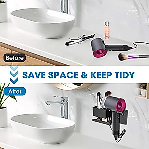 BOJDOPIE Hair Dryer Holder Wall Mounted, Blow Dryer Organizer for Bathroom, Aluminum Alloy Multi-functional Hair Dryer Rack for Dyson Supersonic, Morden Black