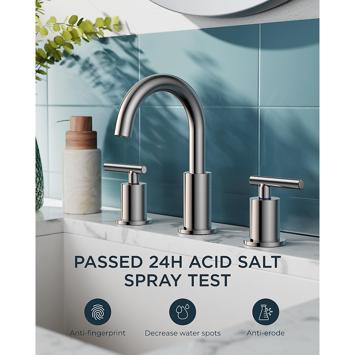 FORIOUS Chrome Bathroom Faucet 2 Handle Basin Faucet, 8 inch Widespread Sink Faucet Bathroom 3 Hole with Metal Pop-up Drain Assembly, Brass Lavatory Sink Tap 3 Pieces RV Faucet, Water Supply Lines