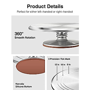 Puroma 8-in-1 Aluminium Alloy Rotating Cake Turntable 12'' Revolving Cake Decorating Stand with 3 Angled Icing Spatula, 3 Icing Comb for Pastries, Cupcakes and Cake Decorations