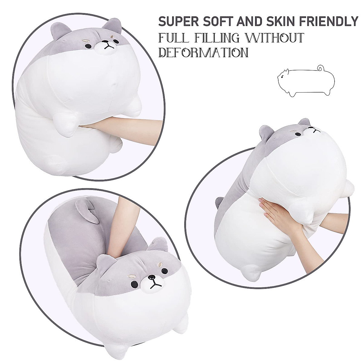 Auspicious beginning 27.6'' Shiba Inu Plush Toy Anime Corgi Kawaii Long Plush Dog Soft Hugging Body Pillow, Big Stuffed Animal Plush Doll Gifts Gray