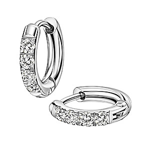 Silver Earrings Cubic Zirconia Small Hoops Stainless Steel Huggie Earrings 8mm Piercing Earrings Stainless Steel Small Hoops for Women
