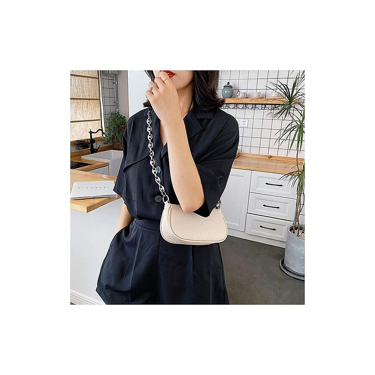 Small Pu Shoulder Bag, Crocodile Pattern Handbag Zipper, Retro Women