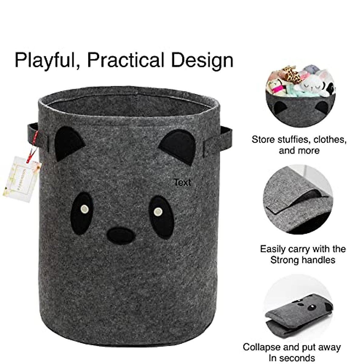Kids’ Collapsible Laundry & Toy Basket – Felt Baby Hamper with Strong Handles & Cute Design – Kids & Baby Laundry Basket for Boys & Girls, Storage, Organization, Nursery by Sannomiya - Panda
