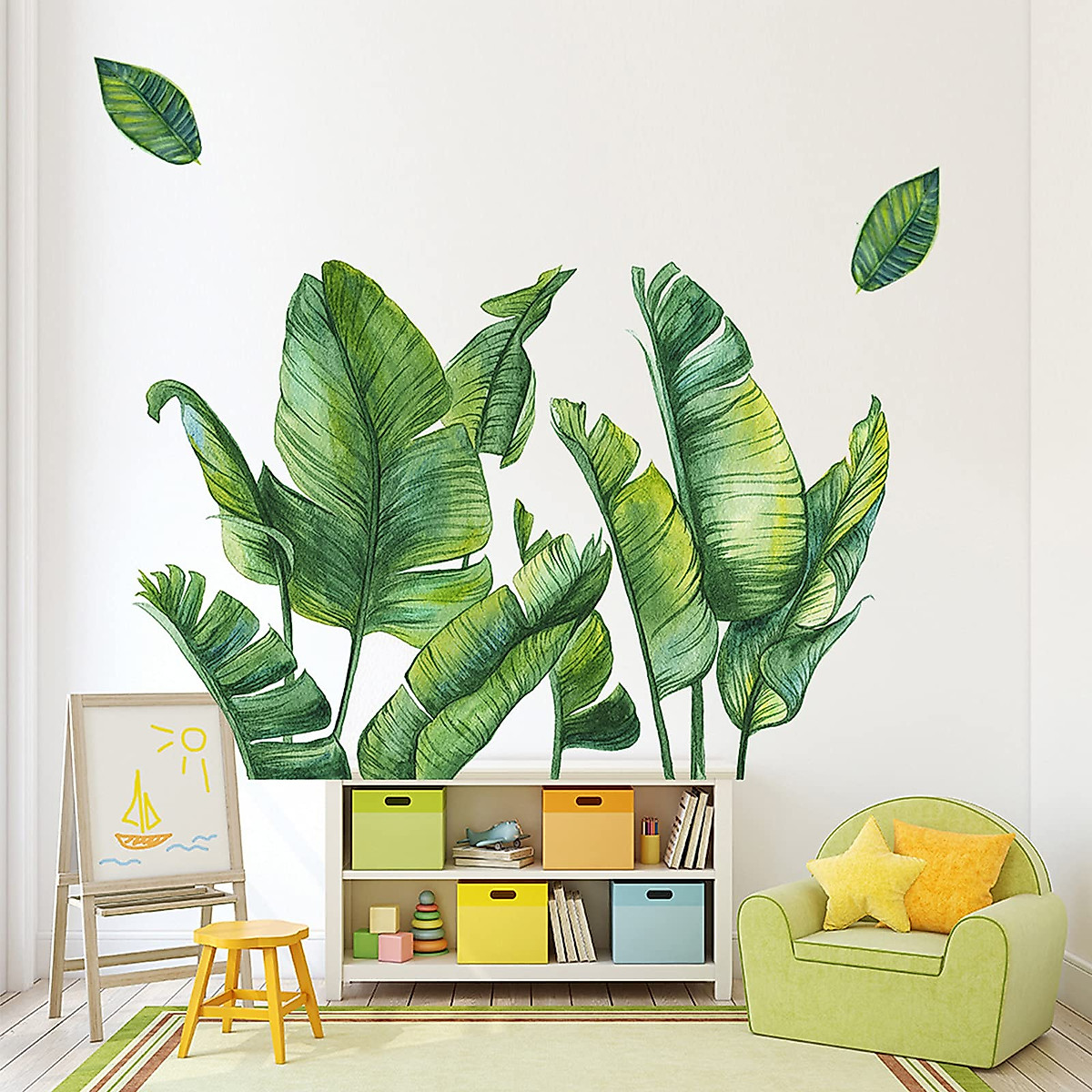 Big Green Leaf Wall Stickers Tropical Plant Leaves Window Decals Decorations Murals Wall Art Decorative Sticker for Kids Living Room Bedroom Nursery Playroom Cute Holiday Jungle Party Decor Supplies