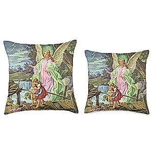 Angel Accessories & Gifts Guardian Angel on Bridge with Kids Classic Painting Throw Pillow, 16x16, Multicolor