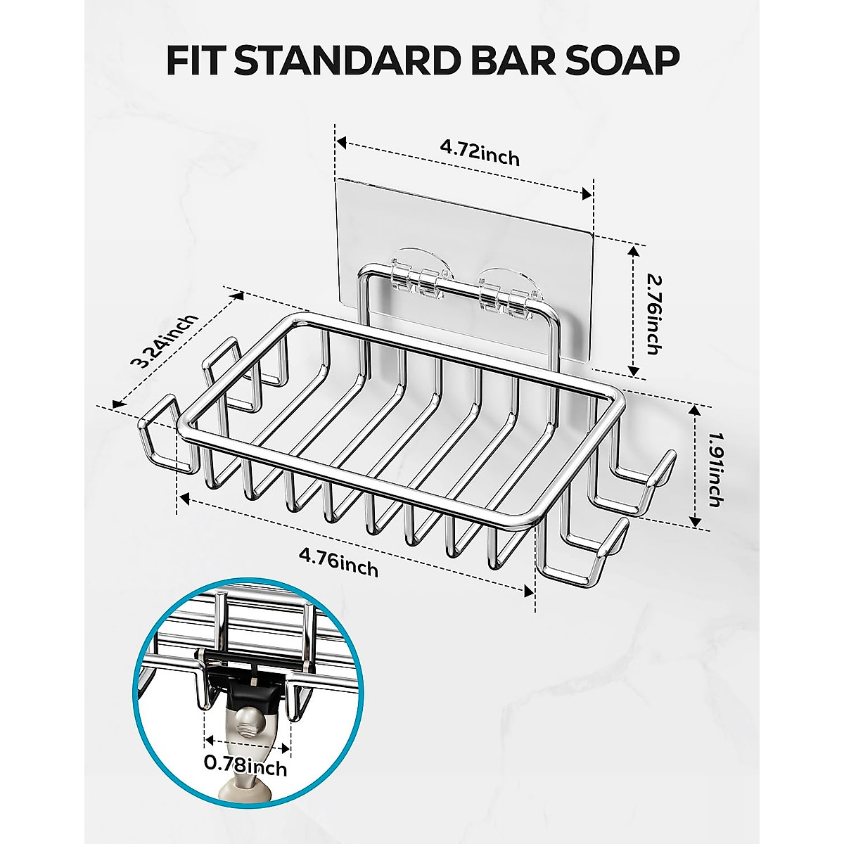 Nieifi Bar Soap Holder for Shower Wall with 4 Hooks, Stainless Steel Adhesive Soap Dish for Bathroom, Silver