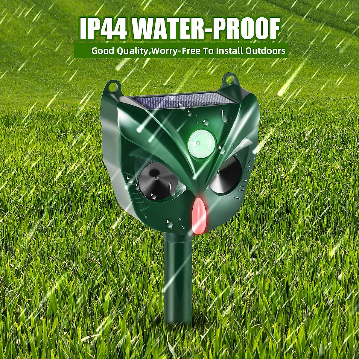 2 Pcs Solar Ultrasonic Animal Repeller Outdoor Solar Animal Repellent with Motion Detector&Flashing Lights Waterproof for Rat, Squirrel, Deer, Raccoon, Skunk, Rabbit, Mole, Dog, Cat(Green)