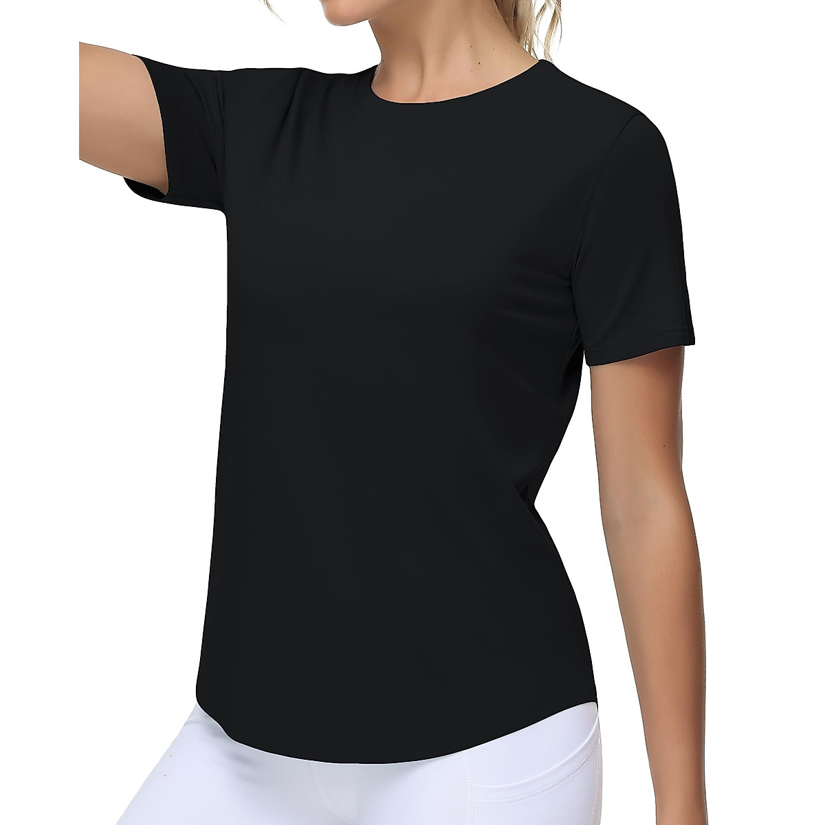 THE GYM PEOPLE Women's Workout Short Sleeve Breathable T-Shirts Athletic Yoga Tee Tops Black